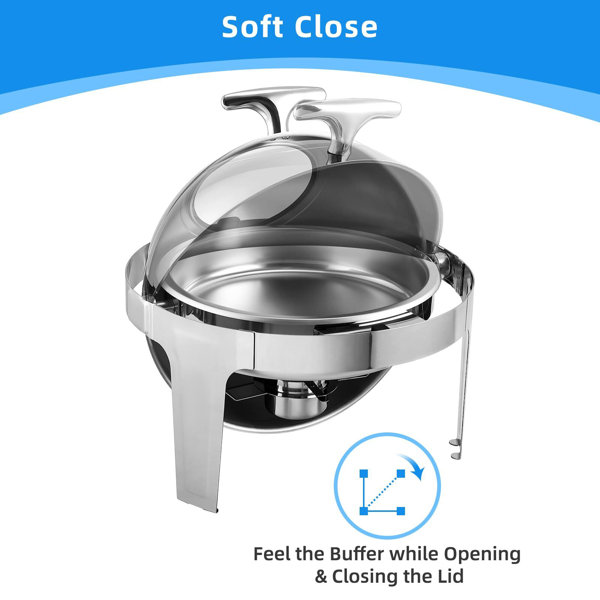 Latitude Run® Chafing Dish Buffet Set, 6.8 QT Round Stainless Steel Roll Top Chafing Server Set ...